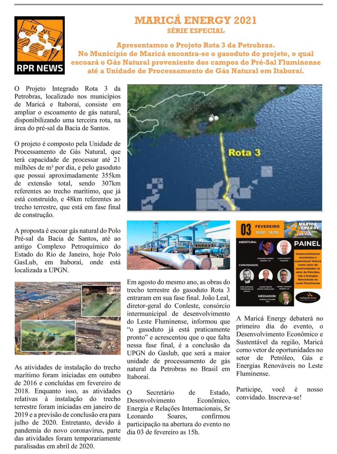 RPR News | MARICÁ ENERGY 2021 | Série especial: PROJETO ROTA 3 DA ...
